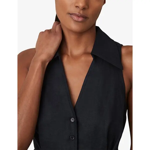 Reiss Linen Playsuit In Navy 30% Off Editorialist