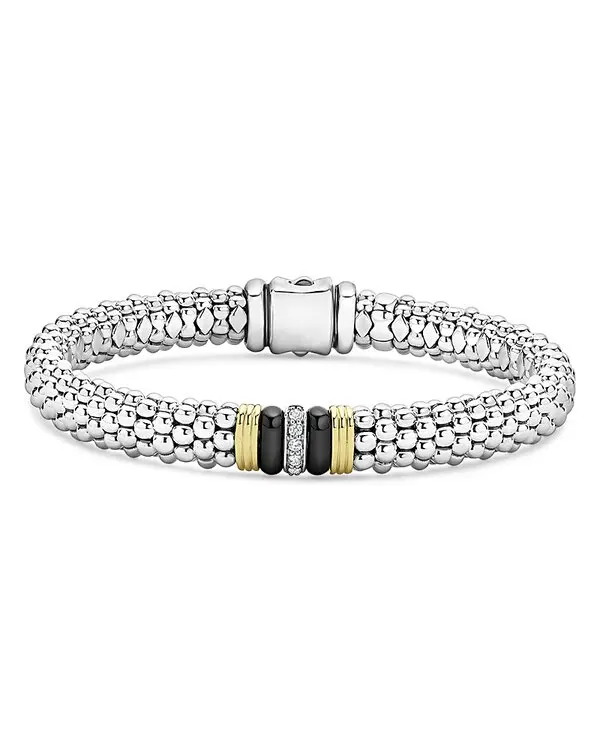 Lagos 18k Yellow Gold, Sterling Black Caviar Ceramic, And Diamond Bracelet - Silver