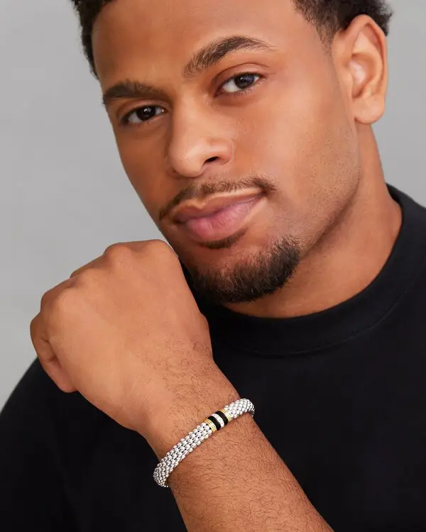 Lagos 18k Yellow Gold, Sterling Black Caviar Ceramic, And Diamond Bracelet - Silver