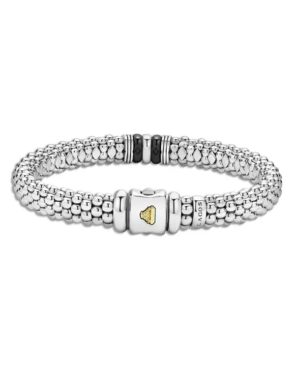 Lagos 18k Yellow Gold, Sterling Black Caviar Ceramic, And Diamond Bracelet - Silver