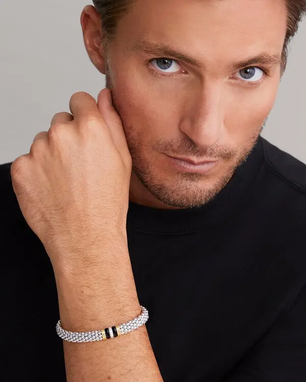 Lagos 18k Yellow Gold, Sterling Black Caviar Ceramic, And Diamond Bracelet - Silver