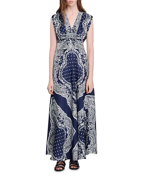 Sandro Bandana Printed Maxi Dress - Blue/white