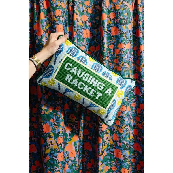 FURBISH Causing A Racket Needlepoint Decorative Pillow
