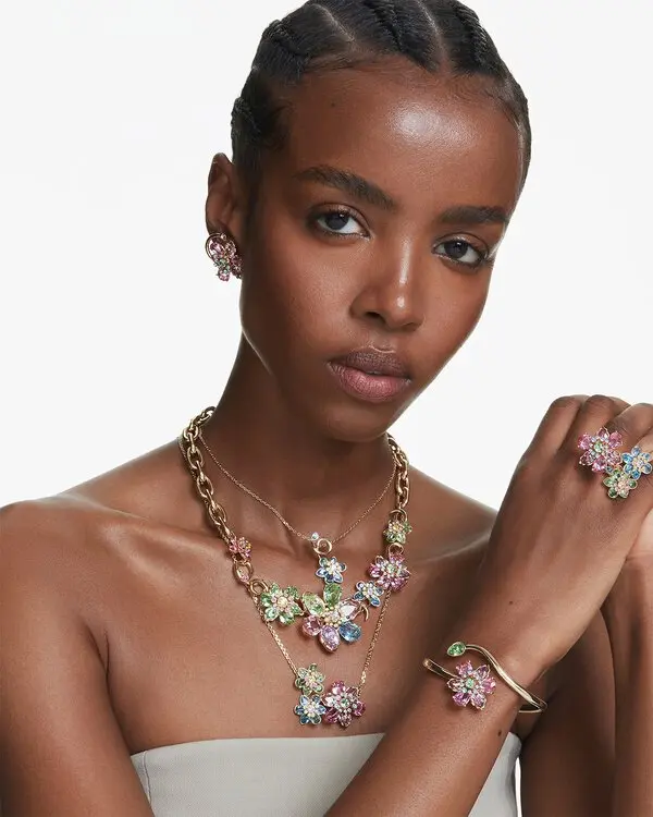 SWAROVSKI Idyllia Mixed Crystal Flower Trio Pendant Necklace - Multi/gold