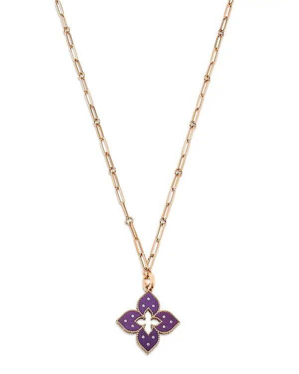 Roberto Coin 18k Venetian Princess Diamond Flower Pendant Necklace - Purple/rose Gold