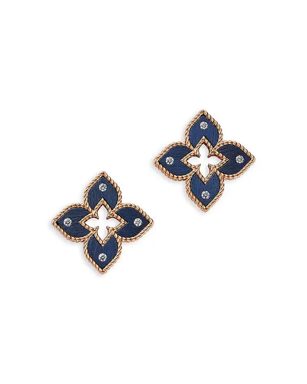 Roberto Coin 18k Venetian Princess Diamond Flower Stud Earrings - Blue/rose Gold