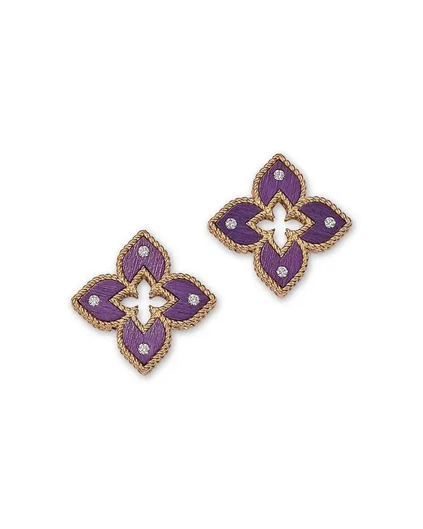 Roberto Coin 18k Venetian Princess Diamond Flower Stud Earrings - Purple/rose Gold