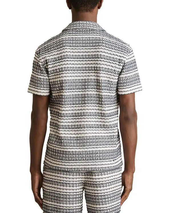 REISS Chez Short Sleeve Embroidered Crochet Cuban Shirt