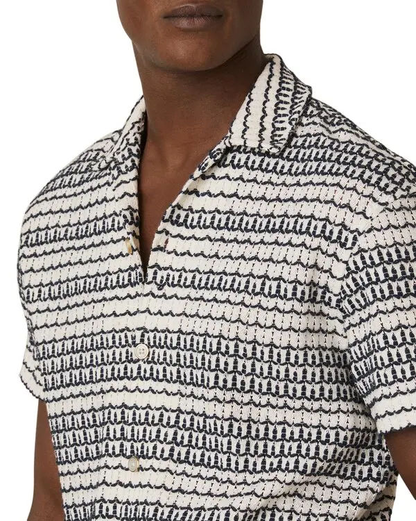 REISS Chez Short Sleeve Embroidered Crochet Cuban Shirt