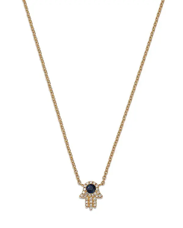 Bloomingdale'S Sapphire And Diamond Hamsa Hand Pendant Necklace - Blue/gold