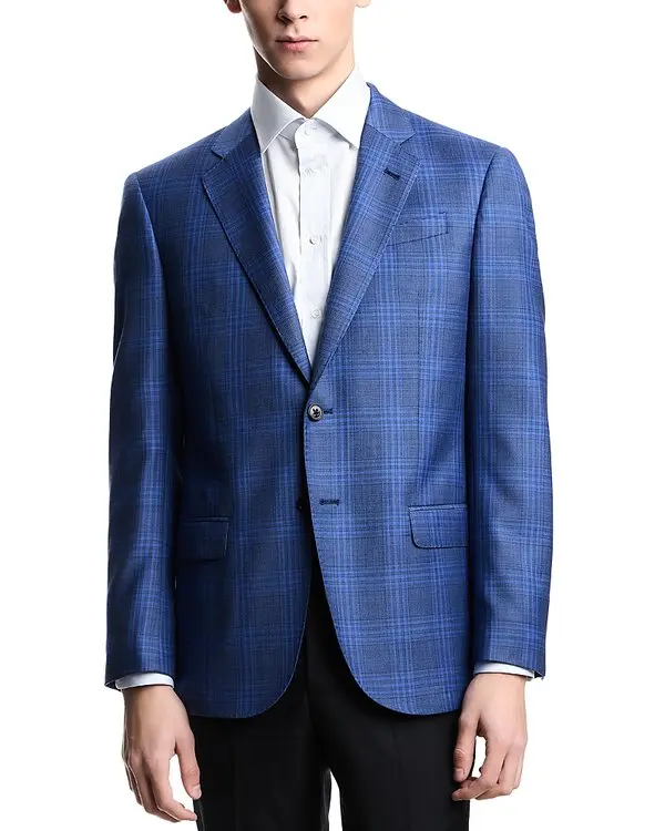 Emporio Armani Regular Fit Plaid Blazer - Royal Blue