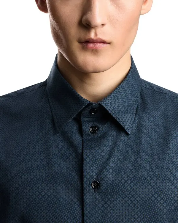 Emporio Armani Geometric Button Up Shirt - Blue/black