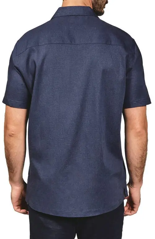 7 Diamonds Marco Floral Embroidered Camp Shirt - Blue