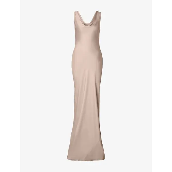 MALINA Leah Cowl-neck Satin Maxi Dress