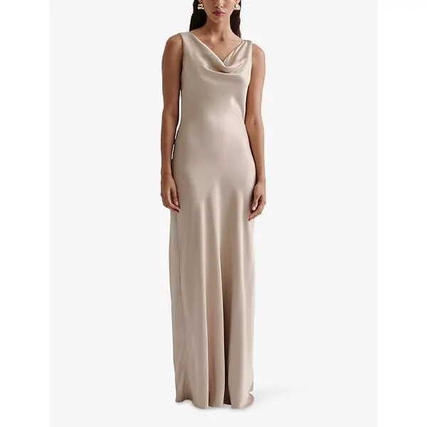MALINA Leah Cowl-neck Satin Maxi Dress