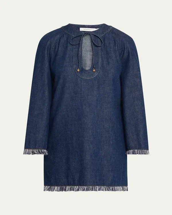Zimmermann Rhiannon Fringe Denim Mini Dress
