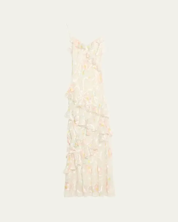 LoveShackFancy Rialto Maxi Dress With Asymmetrical Ruffles