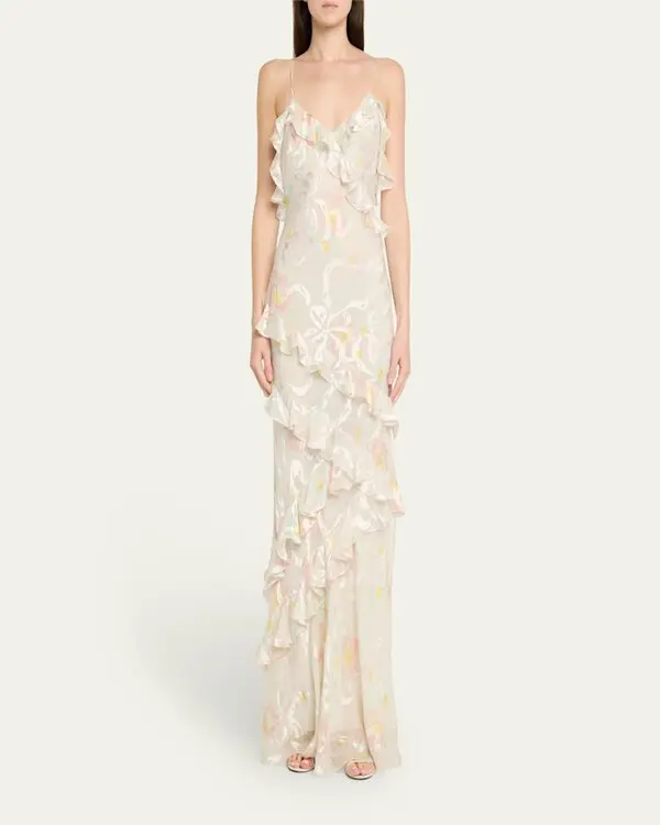 LoveShackFancy Rialto Maxi Dress With Asymmetrical Ruffles