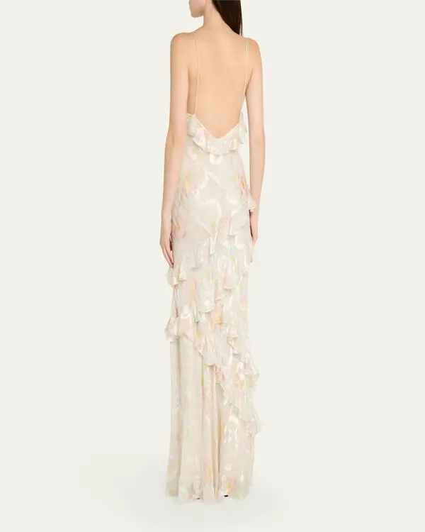 LoveShackFancy Rialto Maxi Dress With Asymmetrical Ruffles