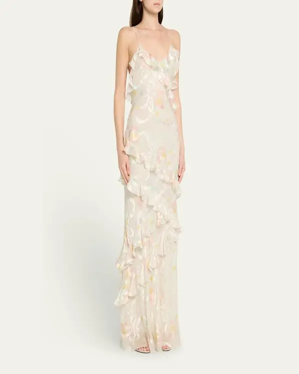 LoveShackFancy Rialto Maxi Dress With Asymmetrical Ruffles