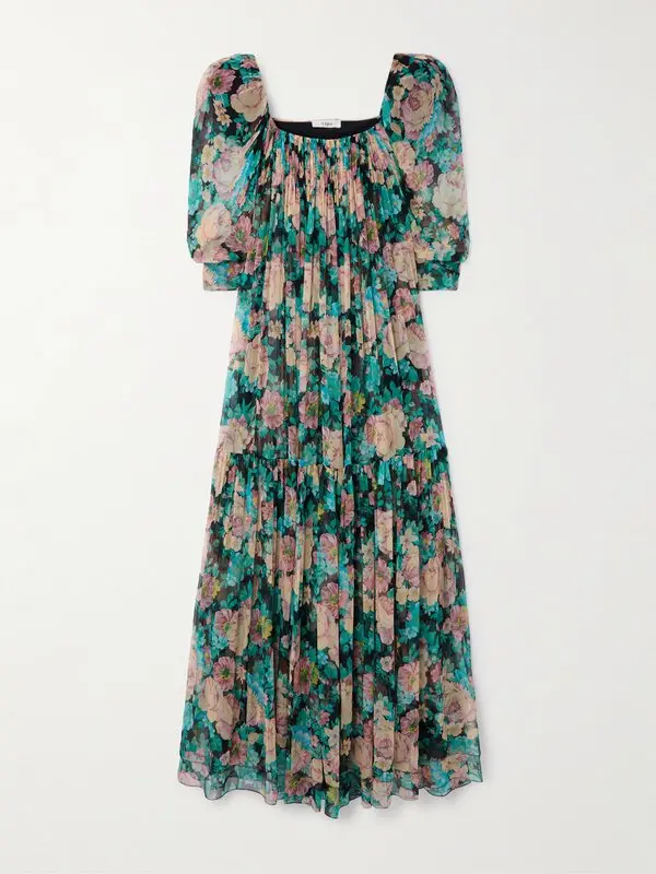 Chloé Gathered Floral-print Silk-muslin Maxi Dress