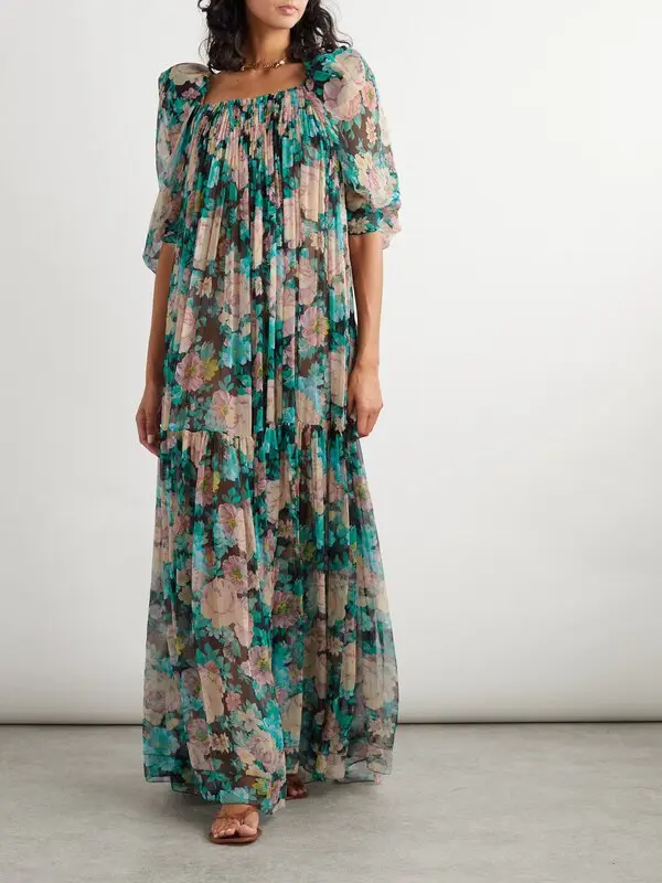 Chloé Gathered Floral-print Silk-muslin Maxi Dress