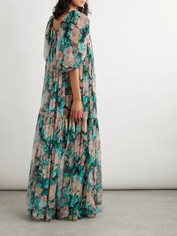 Chloé Gathered Floral-print Silk-muslin Maxi Dress