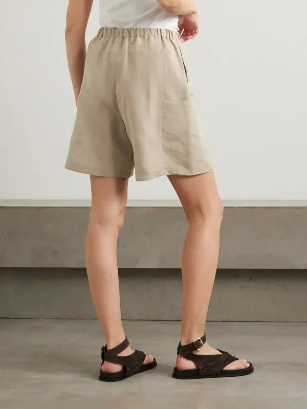 Max Mara Leather-trimmed Linen And Silk-blend Shorts