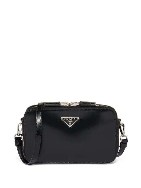 Prada Small Brique Brushed Leather Crossbody Bag - Black