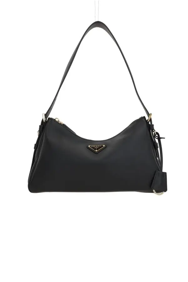 Prada Soft Grain Leather Shoulder Bag - Black