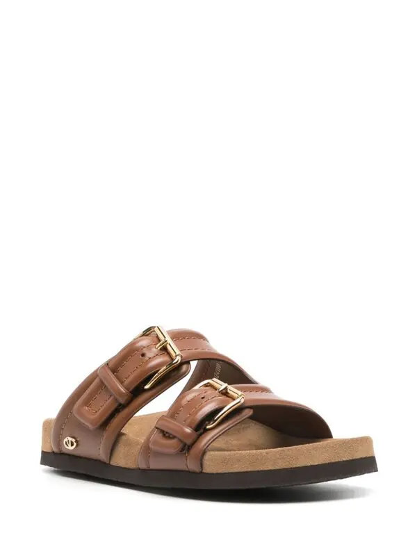 Valentino Garavani Leather 'fussfriend' Sandals With Logo - Brown