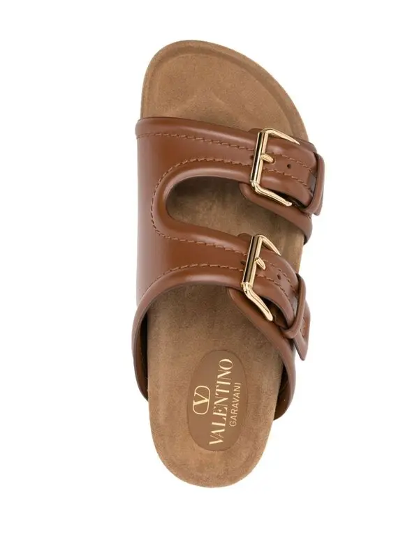 Valentino Garavani Leather 'fussfriend' Sandals With Logo - Brown