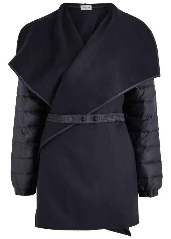 Moncler Quilted Wool Cape Coat - Blue Dark
