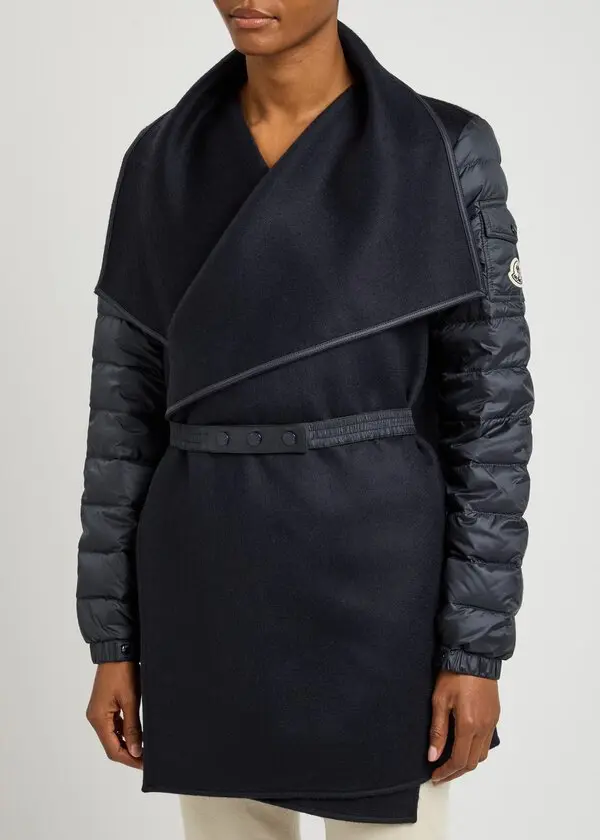 Moncler Quilted Wool Cape Coat - Blue Dark