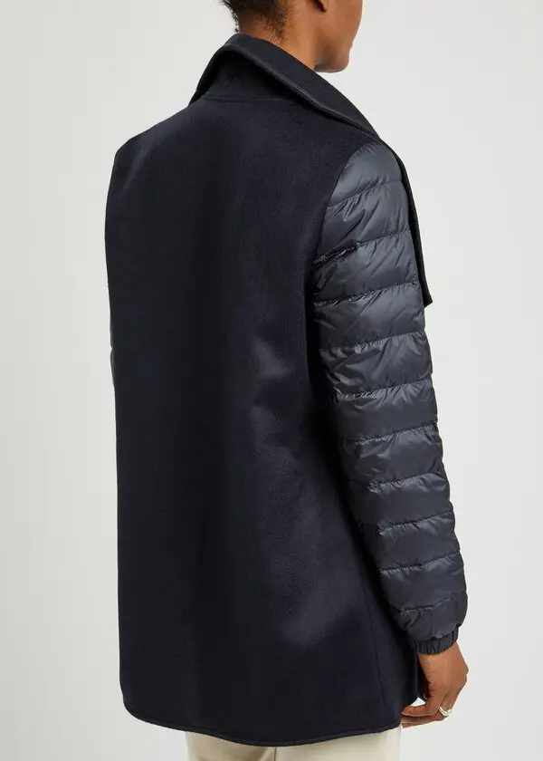 Moncler Quilted Wool Cape Coat - Blue Dark