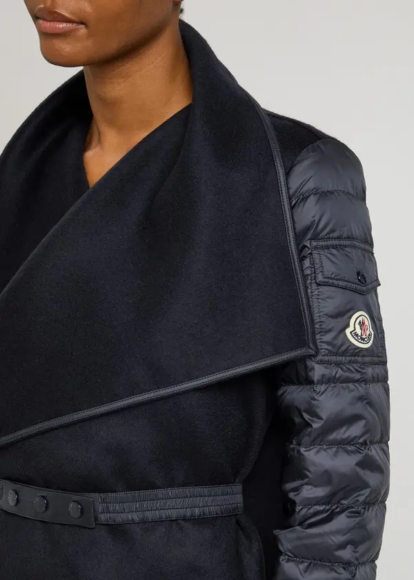 Moncler Quilted Wool Cape Coat - Blue Dark