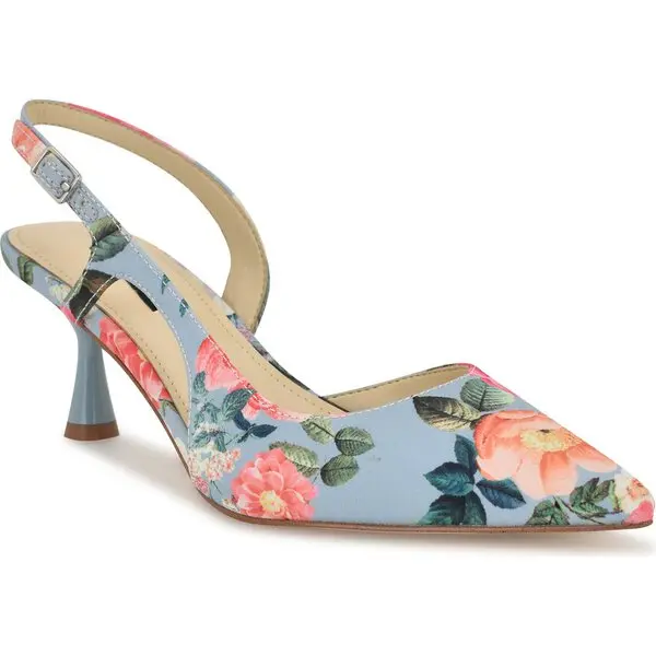 Nine West Renela Pointed Toe Slingback Pumps - Blue Floral