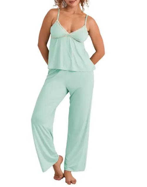 ADORE ME Eloisa Tank Top & Pants Pajama Set - Light Green