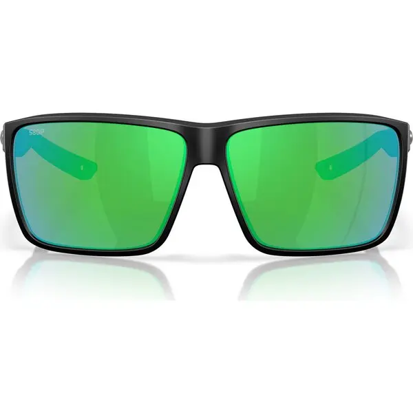 COSTA DEL MAR Rincon Ii 64mm Rectangular Sunglasses - Matte Black/green Mirror 580p