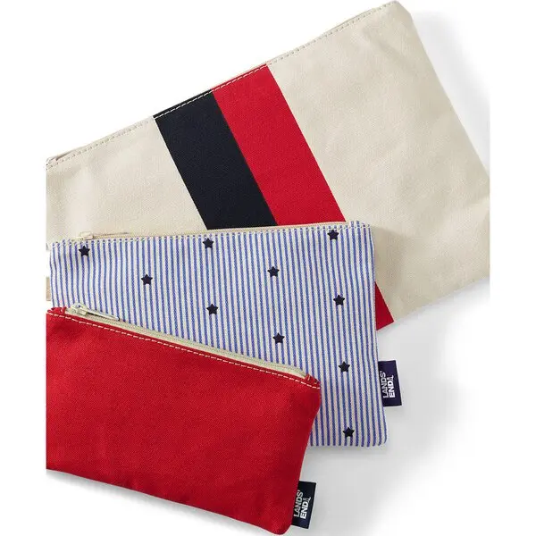 LANDS' END Canvas Pouch 3-pack - Red/navy Stripe Mix