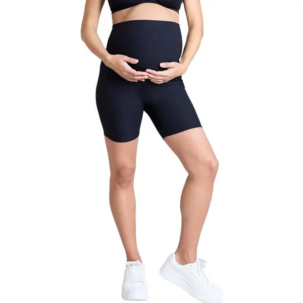 Motherhood Maternity Ribbed Maternity Biker Short - Black