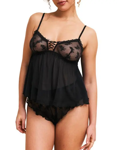 ADORE ME Seraphina Cami & Flutter Shorts Lingerie Set - Black