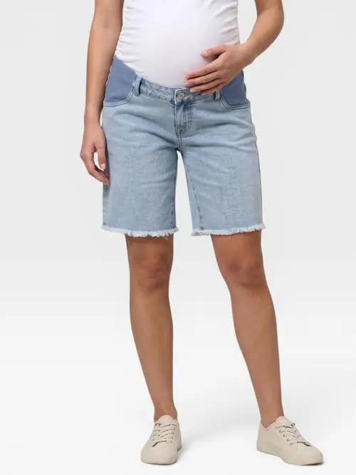 Motherhood Maternity Under The Belly Maternity Dad Denim Shorts - Sara Light Wash
