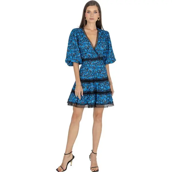 AKALIA Antia Floral Wrap Dress - Medium Blue