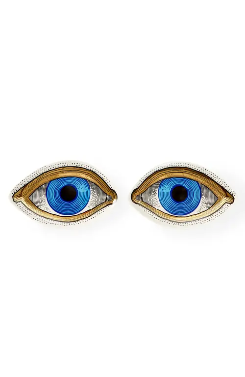 Jonathan Adler Eye Trinket Tray Set - White / Blue / Gold