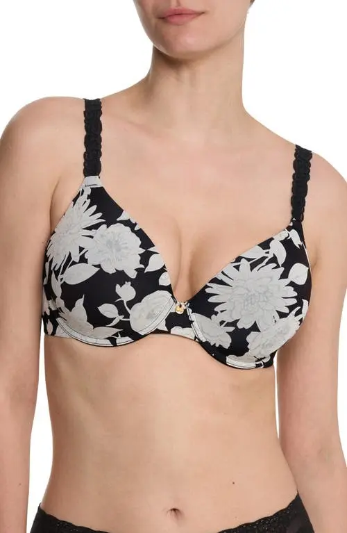 Natori Pure Luxe Plunge Underwire T-shirt Bra - Black Garden Rose Print