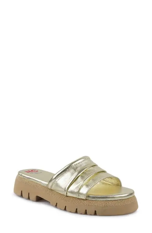 NATIONAL COMFORT Ferna Platform Slide Sandal - Gold Leather