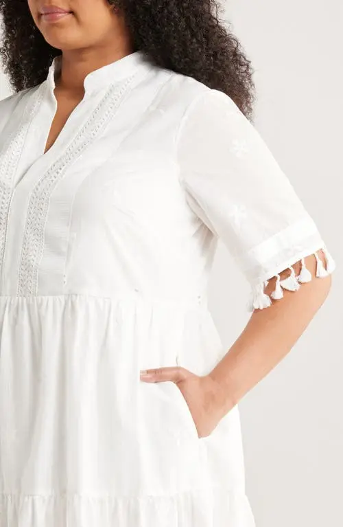 Tahari Asl Eyelet Embroidered Tiered Cotton Shift Dress In Ivory - 33% Off  | Editorialist