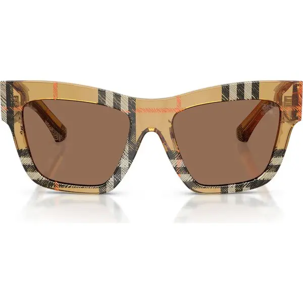 Burberry 53mm Square Sunglasses - Check Sand/dark Brown