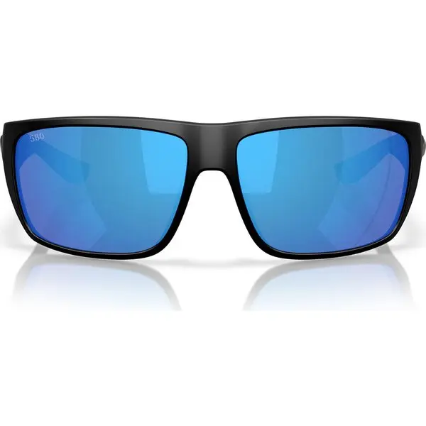 COSTA DEL MAR 64mm Rectangular Sunglasses - Matte Black/blue Mirror 580g